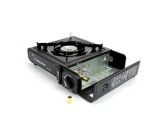 Портативная газовая плита, горелка туристическая Happy Home BDZ 155A в кейсе с адаптером Черный ...