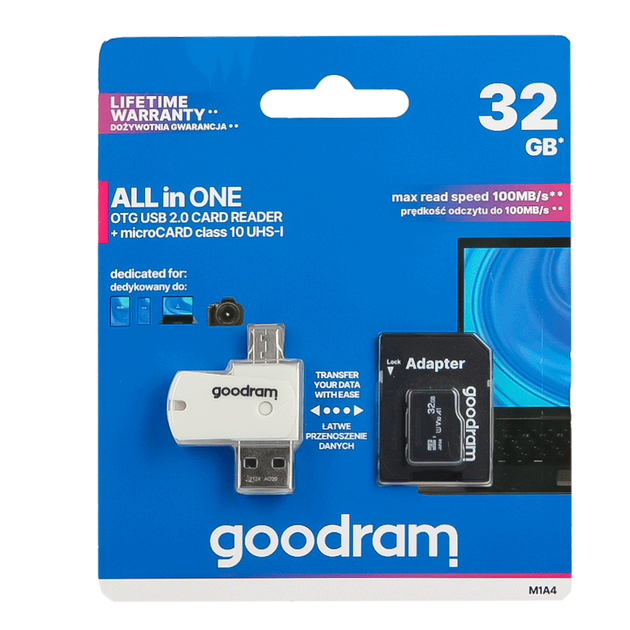 Карта памяти 32GB UHS-I Class 10 GOODRAM + SD-adapter + OTG (M1A4 ...