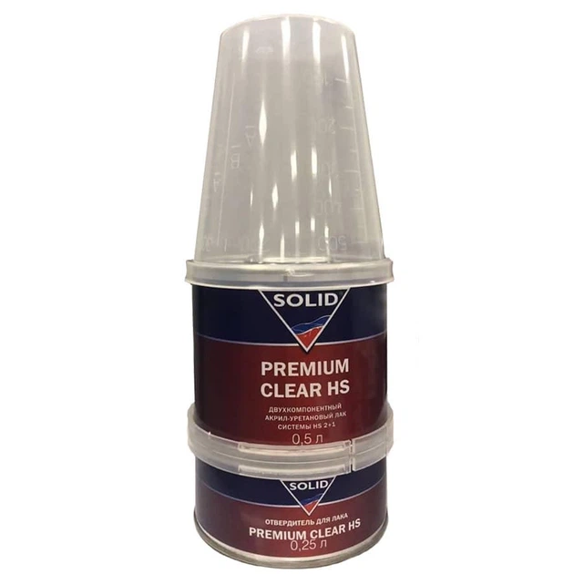 Лак SOLID акрил-уретановый PREMIUM CLEAR HS с повышенным сухим остатком (500 мл) с отвердителем ...