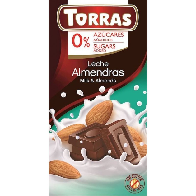 Шоколад Torras без цукру молочний з мигдальним горіхом Milk & Almonds ...