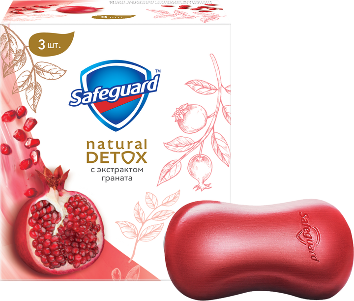 Мыло твердое Safeguard Natural Detox С экстрактом граната 110 г х 3 шт ...