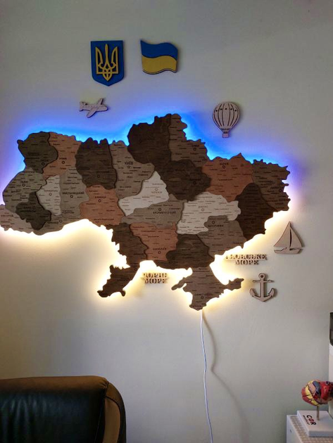 Настінна карта України 200x135см в 3d з підсвічуванням синьо жовтої з