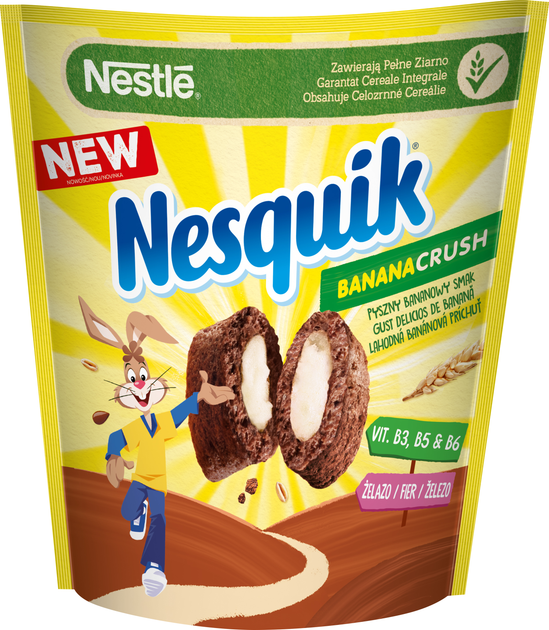 Готовый сухой завтрак Nestle Nesquik Banana Crush подушечки с банановым ...