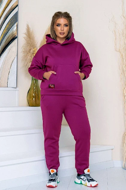Женский спортивный костюм на флисе батал 772233 2XL-3XL (56-58) Фуксия – Брендовая одежда | ROZETKA