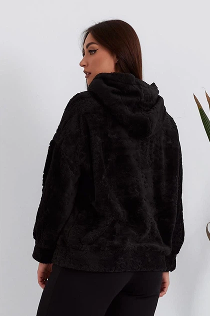 Жіночий плюшевий худі великого розміру 7741453 2XL-3XL (56-58) Чорний від продавця: TEKER – в ...