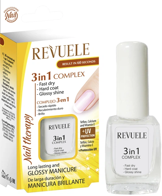Комплекс 3 в 1 Revuele Rev Nail Therapy Твердое покрытие и глянцевый ...