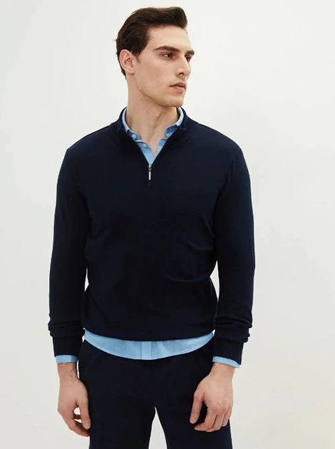 Чоловічий светр LC Waikiki на блискавці 3XL Синій (LCWKnitwear-8308 ...