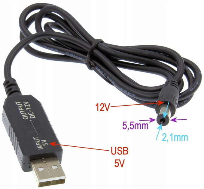 Підвищуючий перехідник кабель для роутера Usb 5v To 12v Dc 5 5 2 1
