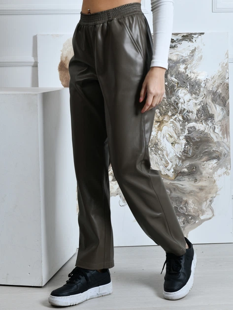 Штани зі штучної шкіри на флісі жіночі Miledi К 44 102088 48 Кавові Mld2000000096476