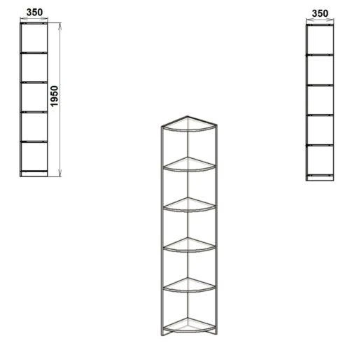 Кутова книжкова шафа пенал 2 Компаніт 5 зовнішніх полиць для книг та документів Дуб сонома