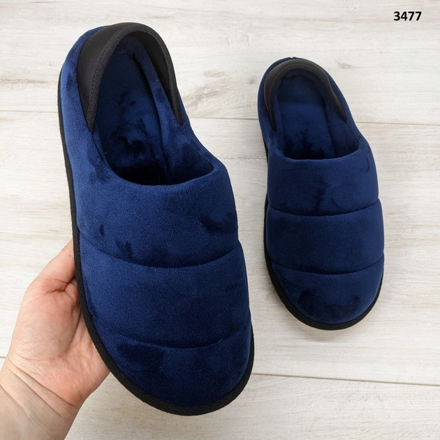 Капці домашні чоловічі Белста сині велюрові із задником 41 р 26 5 см 3477 Оригінальне взуття