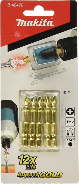 Біта торсіонна PZ2 50 мм (5 шт) з насадкою Mag Booster Makita B-42472 ...