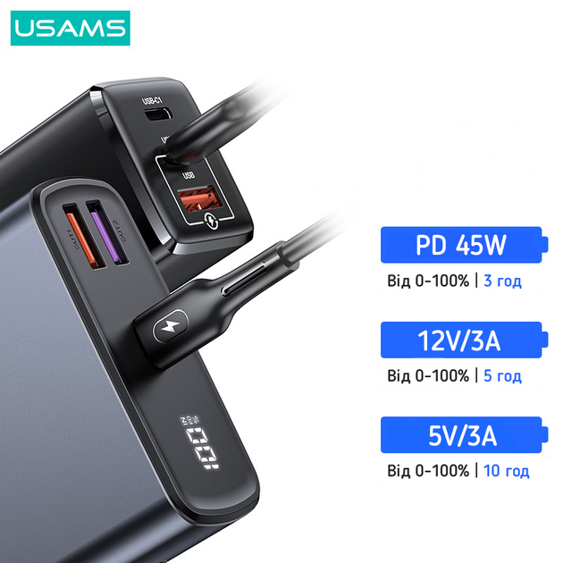 УМБ портативное зарядное устройство USAMS 30000 mAh 65W – фото, отзывы ...