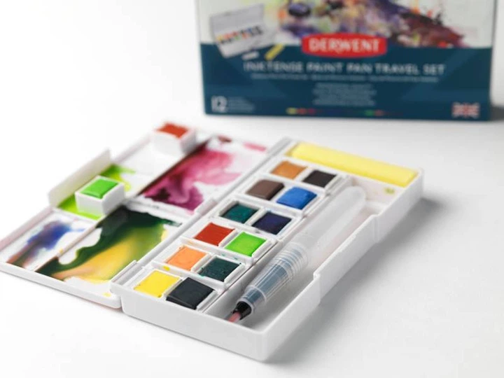 Набор чернильных красок Inktense Paint Pan №1 Derwent 12цв.+кисть с ...