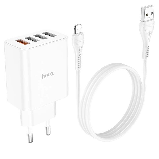 Зарядне мережеве HOCO C102A Fuerza (4USB QC3.0 18W) Lightning Білий – фото, отзывы ...