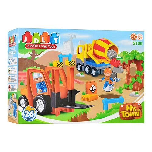 Конструктор JDLT 5108 (18шт) стройплощадка, стройтехника, фигурки, 26 дет, в кор-ке, 38-28-9см ...
