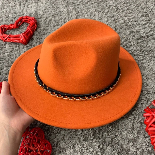 Шляпа Федора Трилби унисекс Gold Chain оранжевая Tanworders от продавца ...