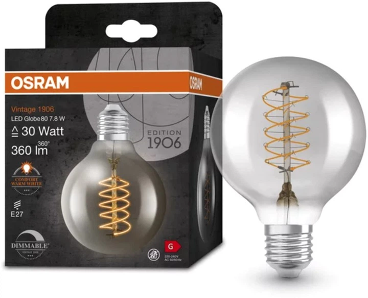 Світлодіодна лампа OSRAM Filament G80 7.8W 360Lm 1800K E27 dim (4058075761179) – фото, відгуки ...