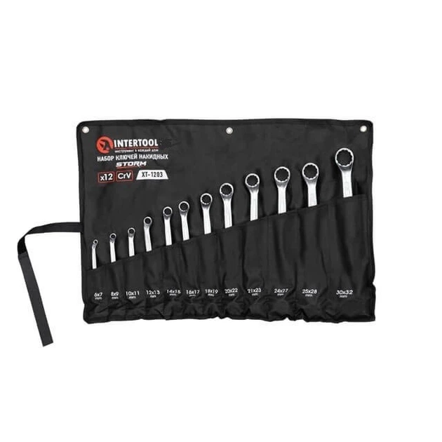 Набір ключів накидних 12шт. 6-32мм Cr-V, покриття сатин-хром, DIN838, STORM INTERTOOL XT-1203 ...