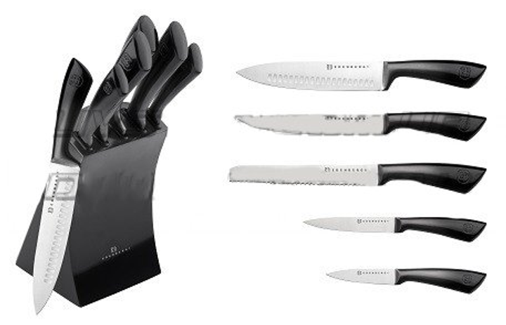 Набор кухонных ножей с подставкой 6 предметов Edenberg EB-11003-Black ...