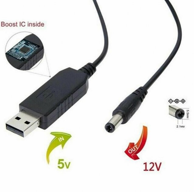 Кабель для роутера - повышающий переходник USB - DC 12V DC 5.5x2.1mm ...
