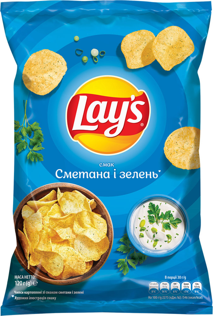 Чипсы картофельные Lay's со вкусом сметаны и зелени 120 г (0.12 кг ...