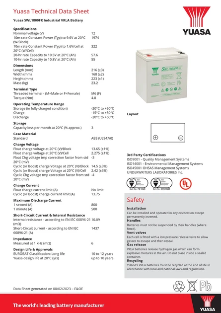 Аккумуляторная батарея Yuasa SWL1800 12V 56.7 Ah 10-12 лет High Rate ...