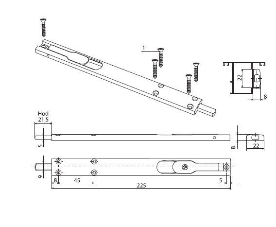 Дверной шпингалет Stublina 3060.00 для алюминиевой двери накладной ...