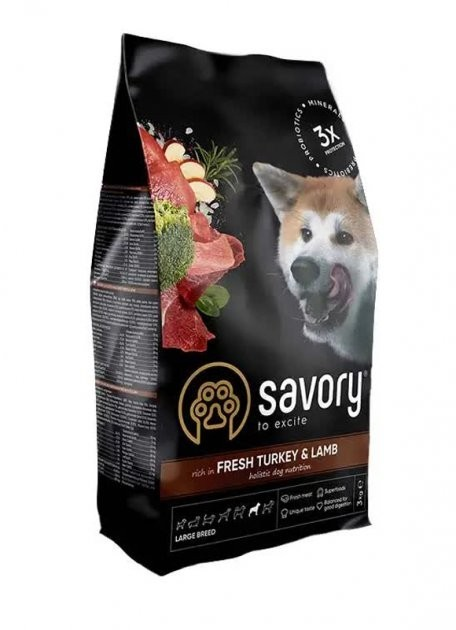Сухой корм для собак больших пород Savory Dog Fresh Turkey & Lamb Adult ...