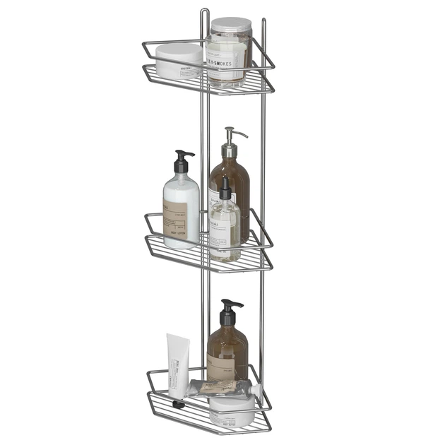 Полиця полочка кутова для ванної кімнати Метал Стиль хром 3 яруси 2 контури розмір дна