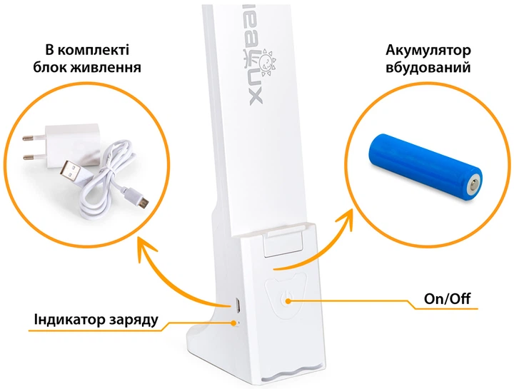 Настільна світлодіодна лампа з акумулятором Mealux DL-13 5W 3000K-6500K USB 5V з акумулятором ...