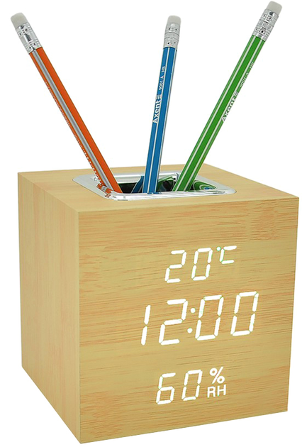 Настольные часы с будильником VST VST-878S Wooden (Yellow) White Light ...