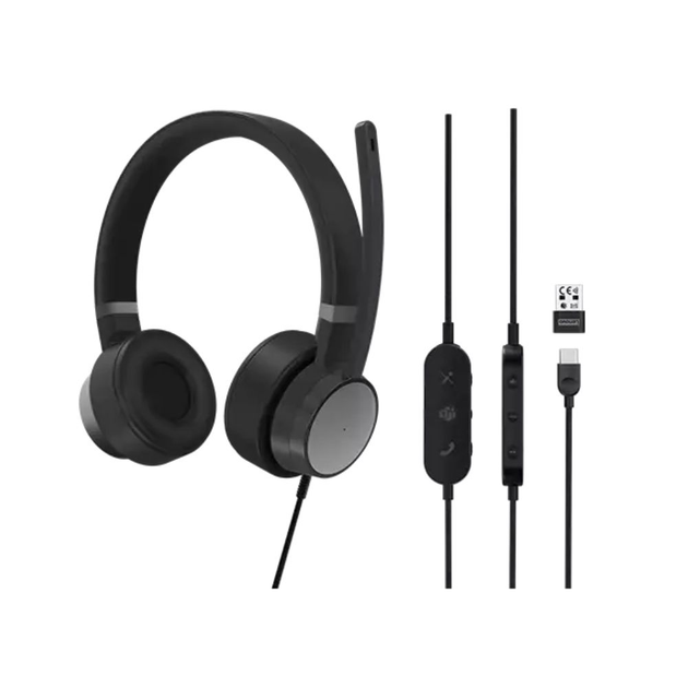 Наушники Lenovo Go Wired ANC Headset проводные Черные с серым – низкие ...