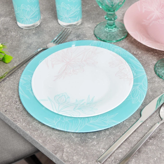 Сервиз Luminarc Amb fleur blush turquoise & pink 46 предметов (v0184 ...