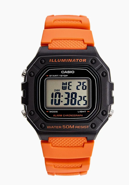Наручные качественные часы Casio W-218H-4B2 Черные\Оранжевый ремень ...