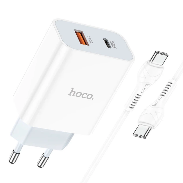 Зарядне мережеве HOCO C97A PD+QC3.0 20W (1USB 3A) Type-C-Type-C Білий – фото, відгуки ...