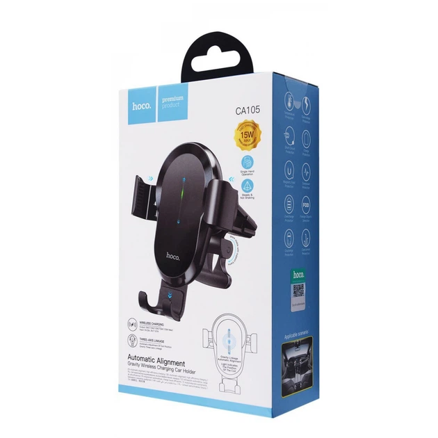 Автодержатель с Беспроводной Зарядкой Hoco CA105 15W black – фото, отзывы, характеристики в ...