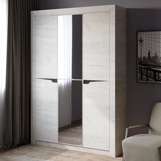 Шафа велика для речей Еверест Ліберті 1420 з дзеркалом дуб крафт білий