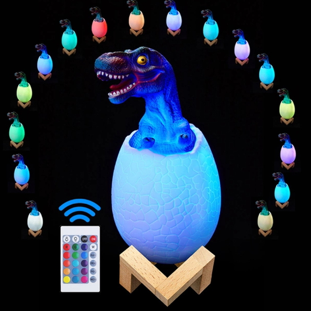 Ночник – светильник Динозаврик в Яйце 3D Dinosaur Lamp. RGB Настольная ...