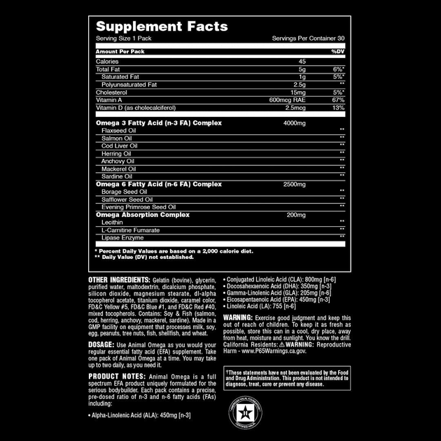 Витамины Universal Nutrition ANIMAL OMEGA 30 пакетиков (4384300854 ...