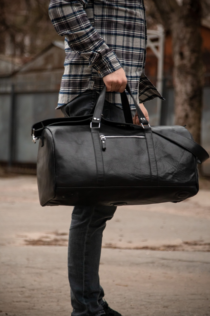 Дорожная кожанная сумка с регулированим ременем Lion Leather Co чорный ...