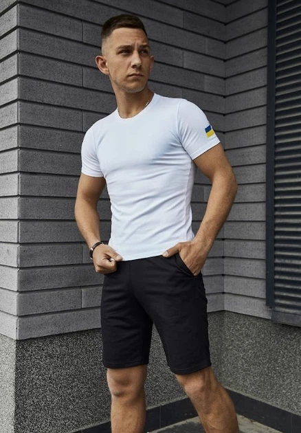 Летний мужской костюм футболка с патриотическим принтом на плече Флаг и ...