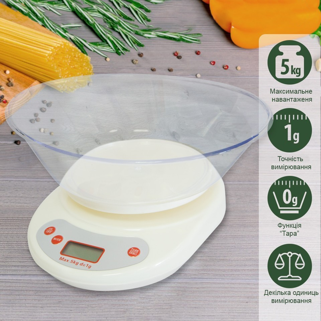 Кухонные весы с чашей "Electronic kitchen scale KE-2" до 5кг Белые ...