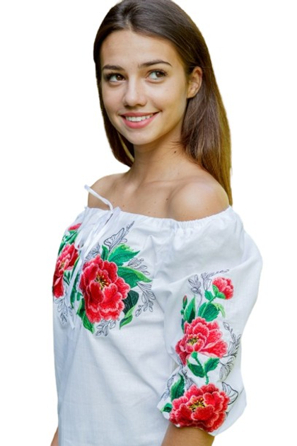 Женская блузка с вышивкой маков и рукавом 3/4 Украина УкраинаТД белая ...