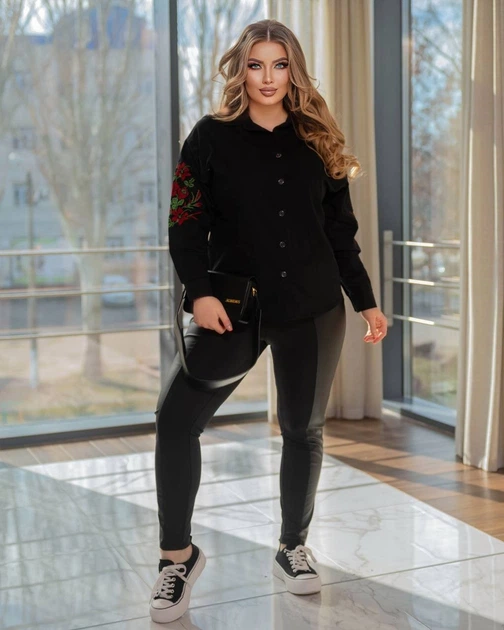 Сорочка з вишитими рукавами мод ВБЛ 832vl чорний розмір 46 48 від продавця Умная Хозяйка в