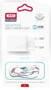 Сетевое зарядное устройство XO L99 single USB 2.4A with MicroUSB cable White (100594) – фото ...