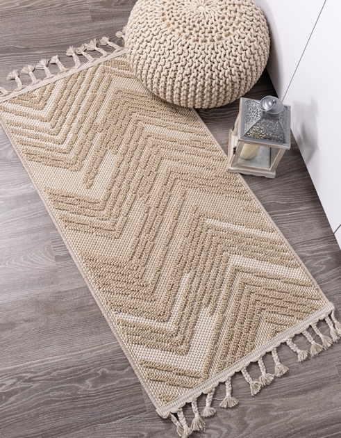Безворсовый скандинавский коврик Calido 08328B L.Beige-D.Beige 60х110 ...