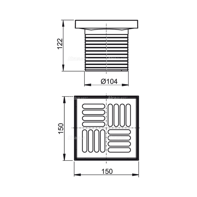 Трап для душа ALCAPLAST 150x150мм вертикальный выпуск хром APV0400 ...