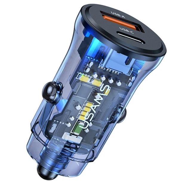 АЗУ USAMS CC164 C32 30W Transparent USB+Type-C Mini Car Charger ...
