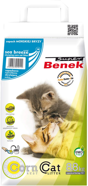 Кукурузный наполнитель Super Benek для кошачьего туалета с ароматом ...